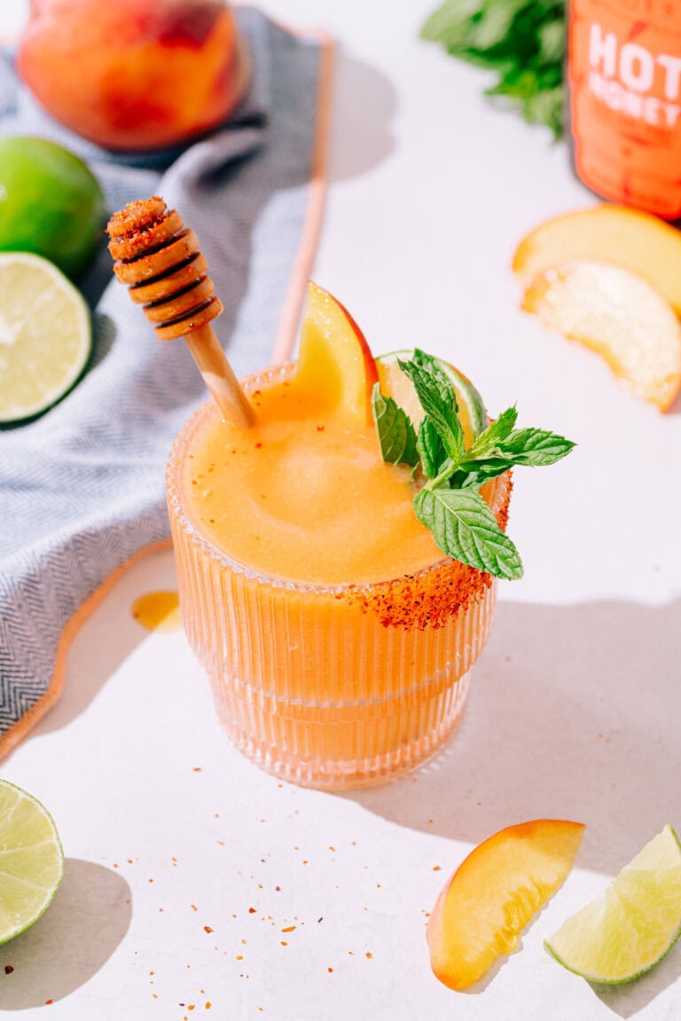 Frozen Hot Honey Peach Margarita - The Social Sipper