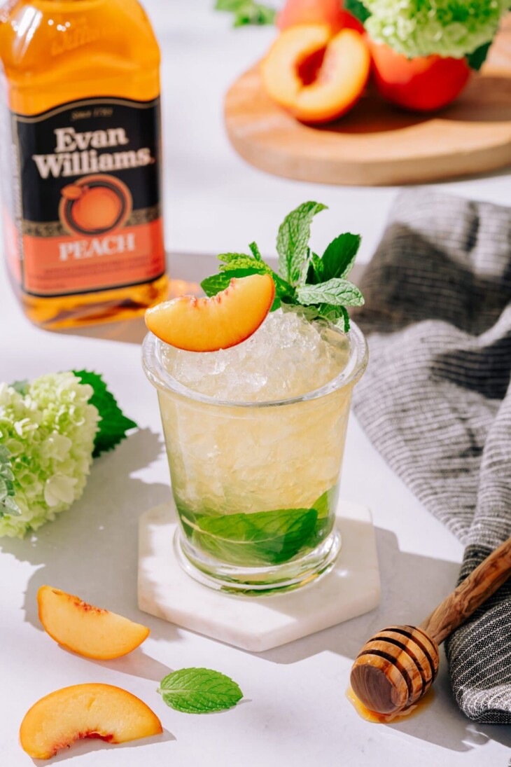 Evan Williams Hot Honey Peach Mint Julep - The Social Sipper