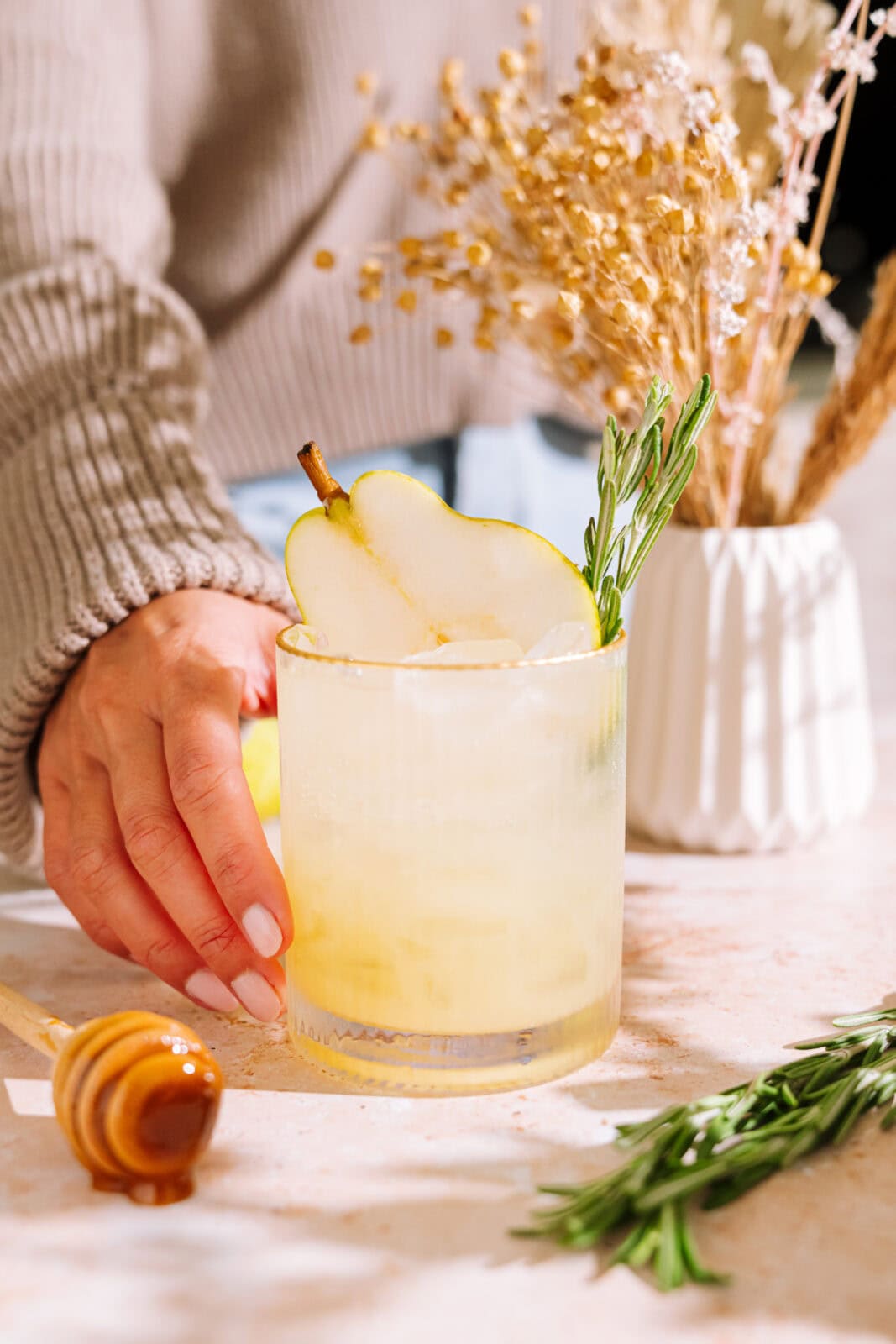 Easy Rosemary Pear Mocktail - The Social Sipper