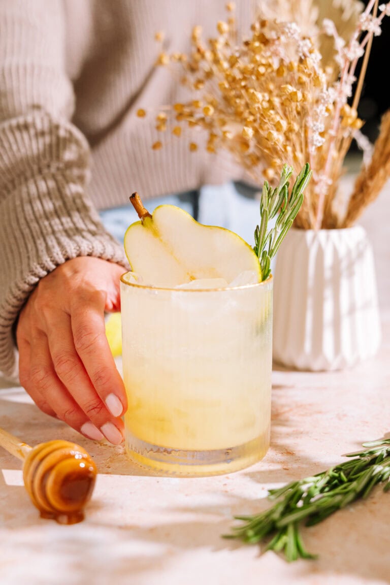 Easy Rosemary Pear Mocktail - The Social Sipper