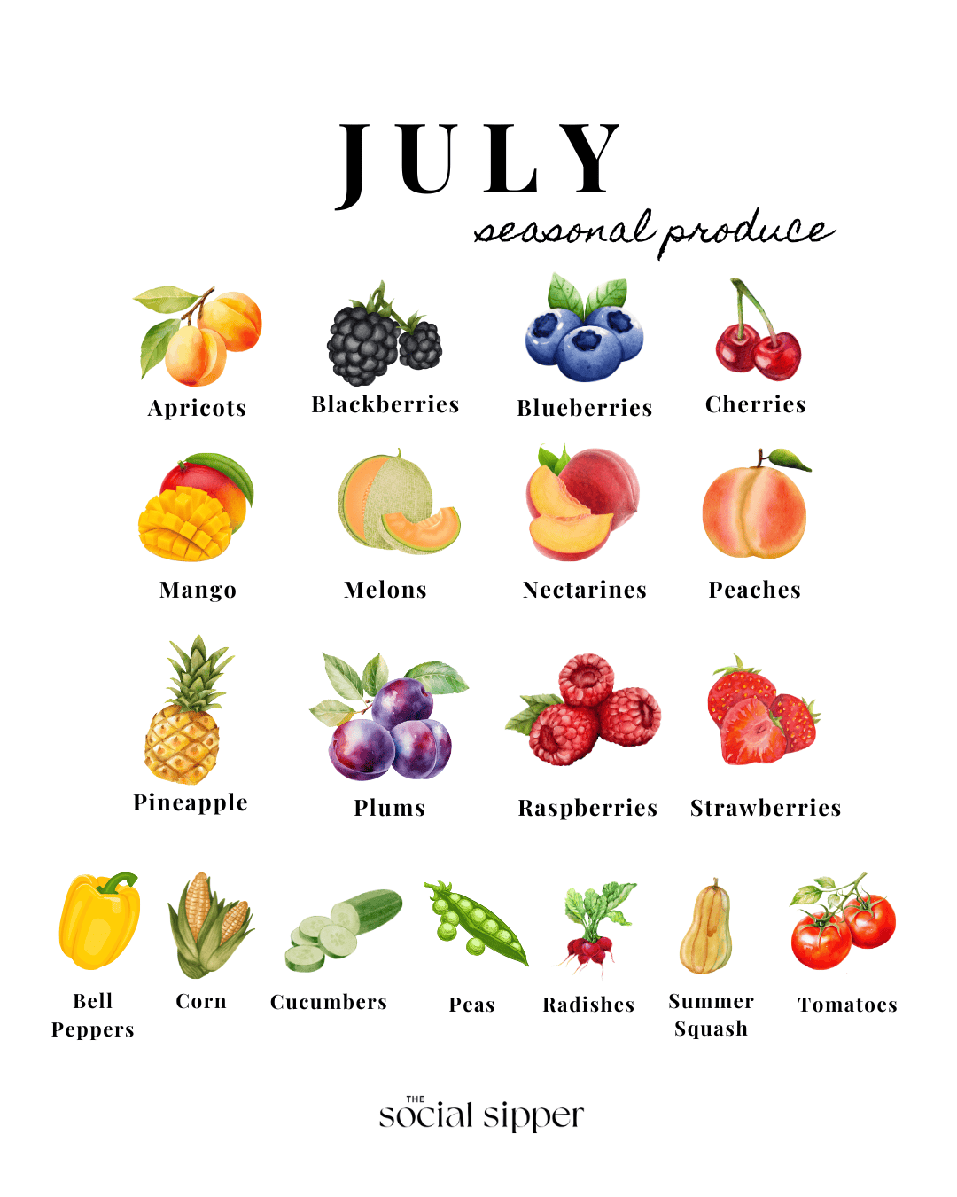 Best July Seasonal Produce (with Cocktails + Mocktails) - The Social Sipper